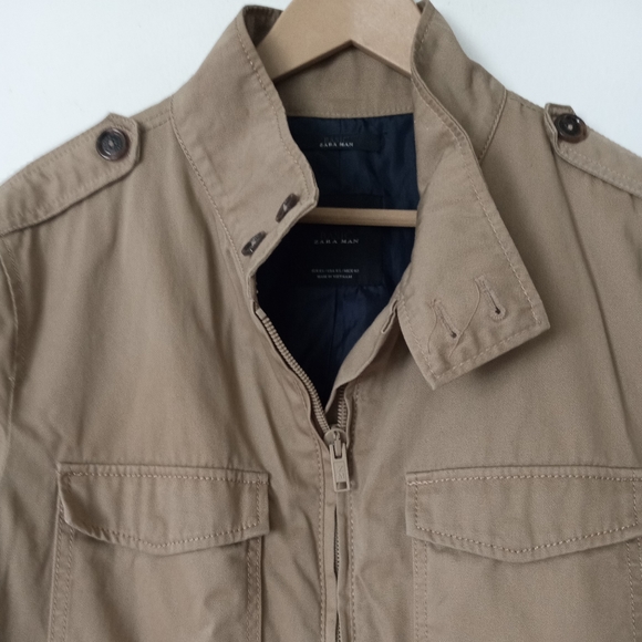 Zara | Jackets & Coats | Zara Cotton Twill Cafe Racer Jacket Size Xl ...